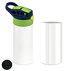 AiHeart 12oz Sublimation Stainless Steel Sippy Cup with Sublimation Shrink Wrap, Double-Wall Vacuum Insulated Children's Water Cup with Handle and Straw, Great DIY Gift for Kids (Blue)