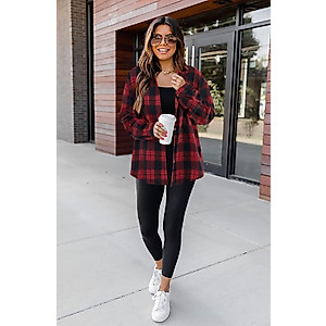 Wenrine Womens Long Sleeve Button Down Shirt Casual Plaid Flannel Shirt Collared Blouse Tops