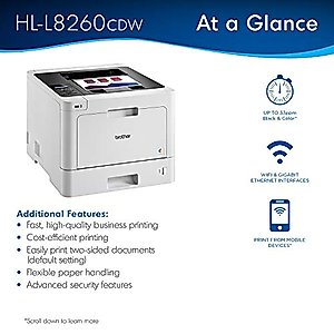 Brother HL-L8260CDW Business Color Laser Printer, Duplex Printing, Flexible Wireless Networking, Mobile Device Printing, Advanced Security Features – Amazon Dash Replenishment Ready