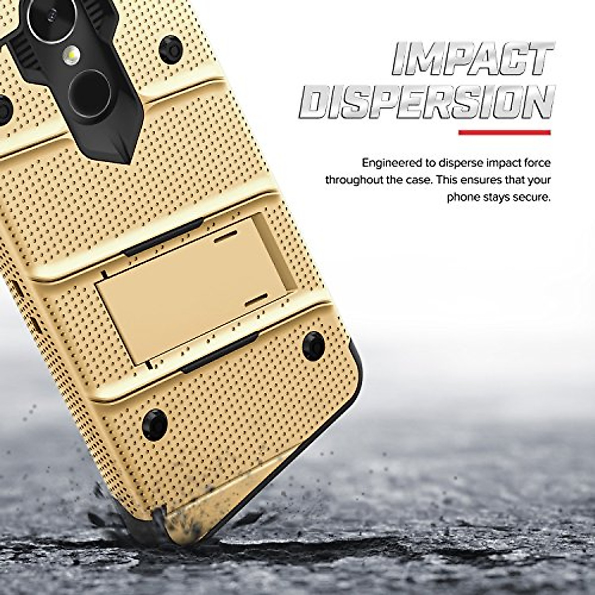 Zizo Bolt Series Compatible with LG Stylo 4 Case Military Grade Drop Tested with Tempered Glass Screen Protector, Holster, Kickstand Gold Black