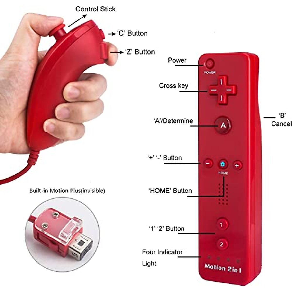 TechKen Wii Controller, Set of 2 Wii Remote with Nunchuck
