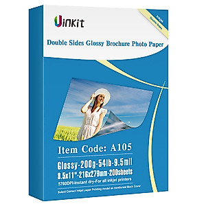 Uinkit 200 Sheets Double Sided Photo Paper Glossy 8.5x11 54lbs Inkjet for Dye Ink 200Gsm Value Bulk Pack Picture 8.5 x 11 9.5Mil for Inkjet Printing Printer
