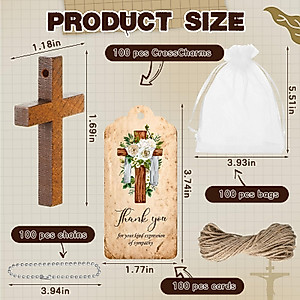 Tradder 100 Set Funeral Favors Set 100 Wooden Cross Keychain 100 Funeral Thank You Cards 100 Organza Bags for Celebration of Life Decorations, Funeral Guest Family Friends Loved Ones (Cross)