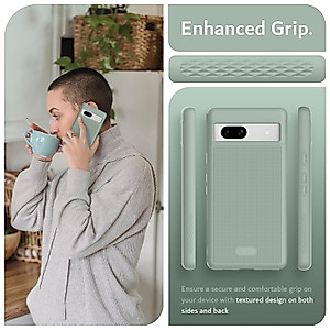 TUDIA MergeGrip Designed for Google Pixel 7a Case (2023), [MagSafe Compatible] Military Grade Slim Dual Layer Raised Edge Non-Slip Heavy Duty Protective Phone Case - Green Lily