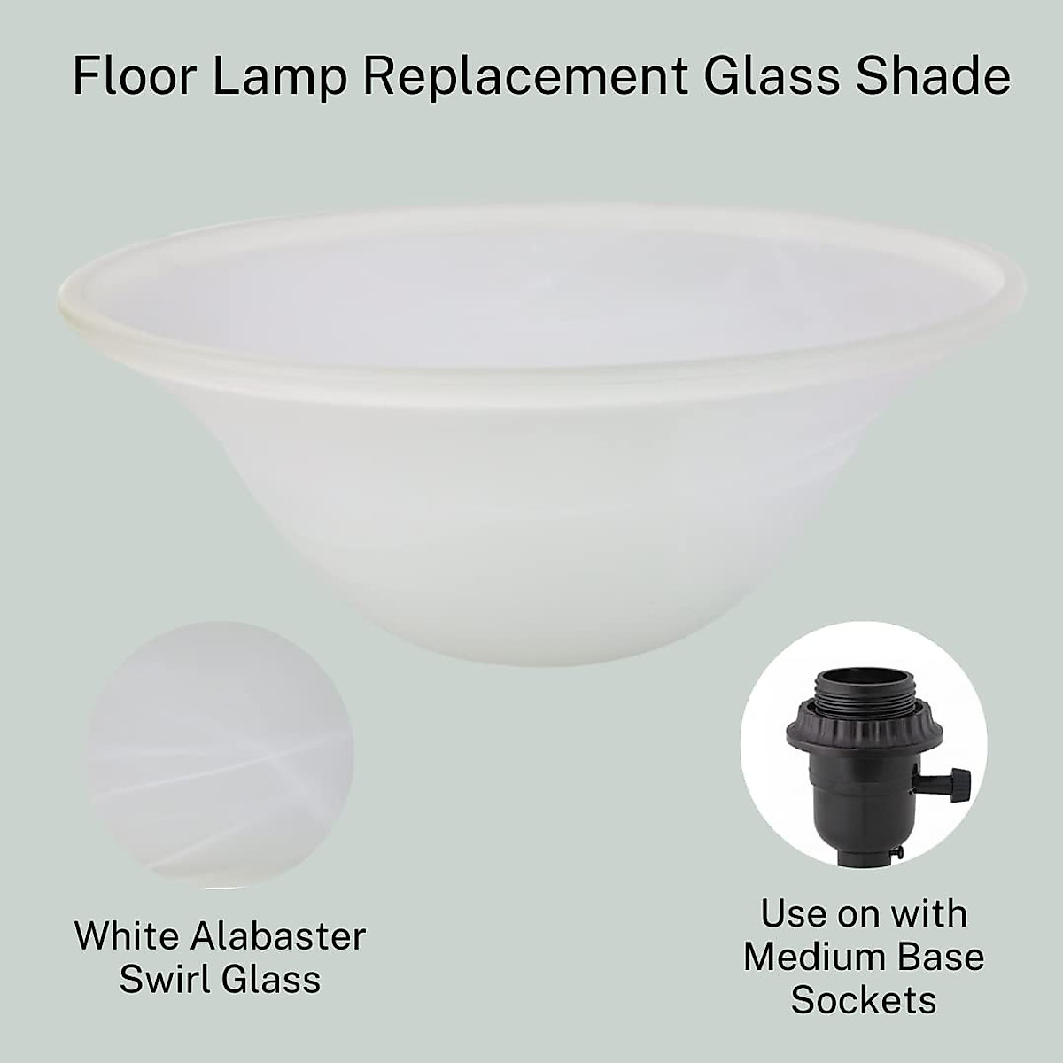 LIGHTACCENTS Alabaster White Glass Lamp Shade Replacement for Floor Lamp - Lamp Shade for Floor Lamps - Glass Lamp Shade - Floor Lamp Shade - Light Fixture Replacement Glass (White Marble)