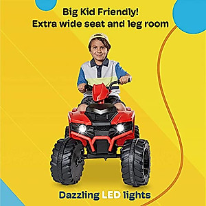 Kidzone 12V Ride On ATV Vehicle 3-7 Yeas Old Big Kid up to 77lbs, Electric 4-Wheeler Quad Battery Powered Car for Boys & Girls Gift Whit DIY License Plate, MP3, High Low Speeds, LED Light, Bluetooth