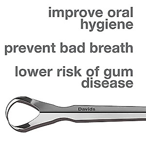Davids Tongue Scraper for Adults and Kids, 100% Medical Grade Professional Stainless Steel Tongue Scraper, Made in USA