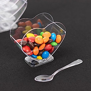 Efavormart 24 Pack | 2oz Mini Clear Plastic Heart-Shaped Dessert Parfait Cups with Spoons, Disposable or Reusable Pudding Snack Bowl Sets