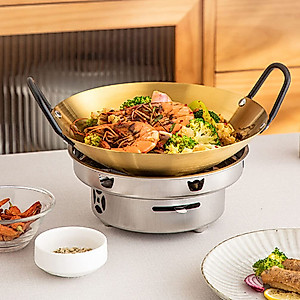 Cabilock Stainless Steel Cookware Stainless Steel Frying Cooking Pot 24cm Metal Stock Pot Stir Fry Pan Stewpot Skillet Round Bottom Wok Pan Binaural Wok for Kitchen Cooking Camping Cooking Set