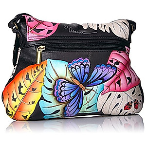 Anna by Anuschka womens Anna Anuschka, Handpainted Leather Medium Flap Body-lovely Leaves Cross Body Handbag, Lovely Leaves, One Size US