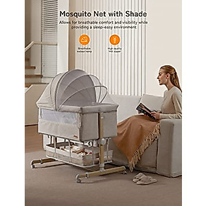 Baby Bassinet Bedside Sleeper, besrey Bedside Bassinet for Newborn Infant with Comfy Mattress, 9 Height Positions, Adjustable Bedside Crib with 360° Swivel Wheels, Bassinet Sleeper with Storage Basket
