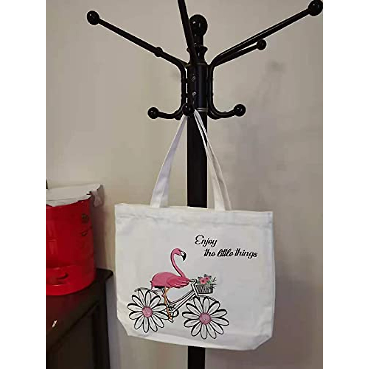 Flamingo Canvas Bag Shopping Canvas Bag Women's Casual Bag Tote Bag Reusable Grocery bag (16W X 14H x 4Bottom inch)