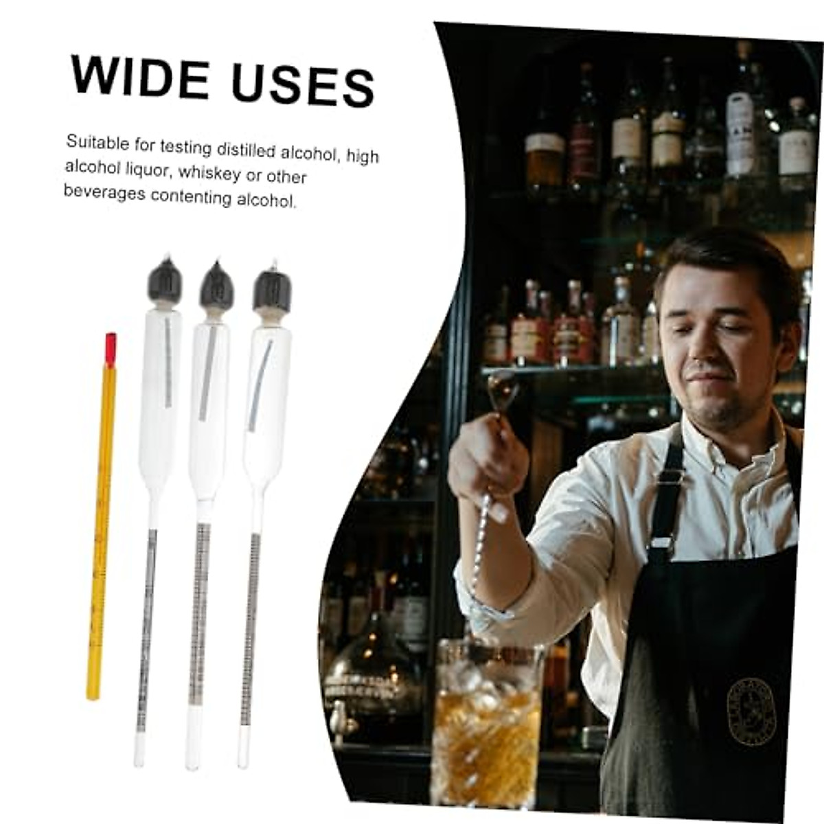 4 Pieces Meter Vinometer Meter for Liquors Liquid Meter Licorometer Hydrometer Hydrometer Spirit Wooden Box Glass