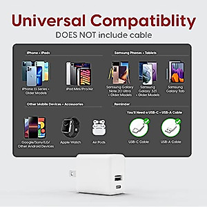 TALK WORKS USB Wall Charger Compatible w/iPhone 13/13 Pro/13 Pro Max/14/14 Plus/14 Pro/14 Pro Max - Dual Port Travel USB-A and USB-C Wall Charger Block (White)