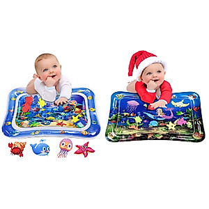 Infinno Tummy Time Mat Premium Baby Water Play Mat for Babies, Baby Toys for 3 to 24 Months, Blue Whale Style and Mermaid Style