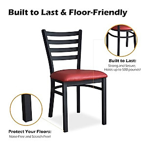 DECFUL Metal Dining Chair Set of 2 - Modern Classic Kitchen Restaurant Dining Chairs with Red Padded Seat Cushion and Sturdy Ladder Backrest