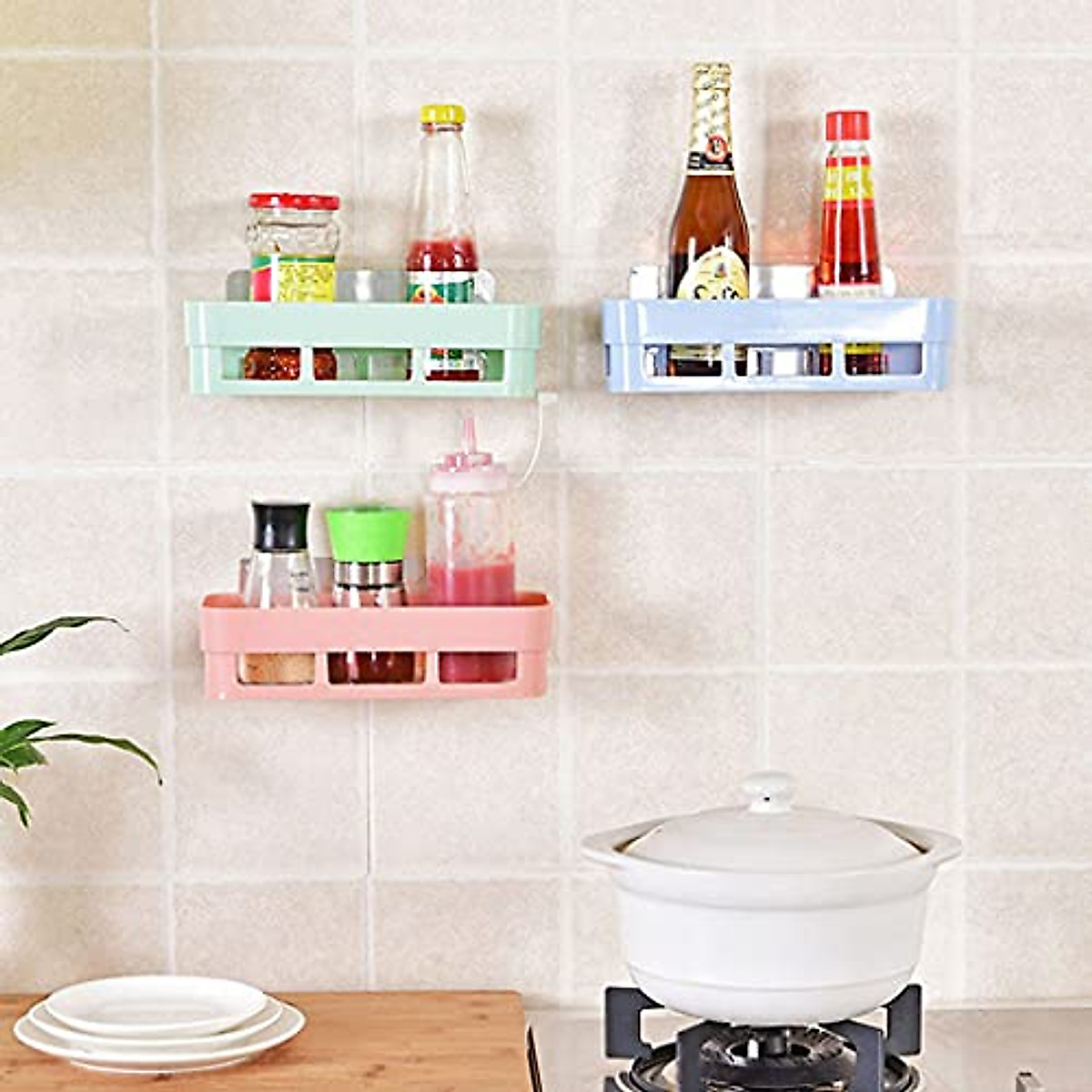 Self-Adhesive Bathroom Plastic Basket Punch Free Wall Mounted Kitchen Drain Box Shelf Toilet Storage Rack Organizer Adhesive Bathroom Plastic Basket