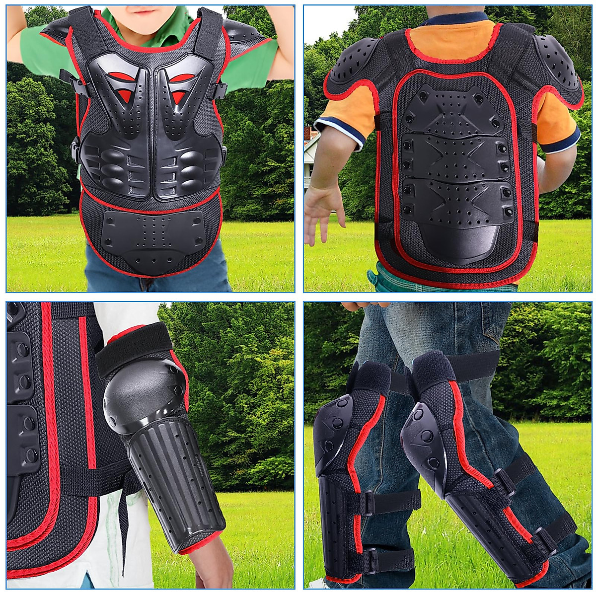StarknightMT Upgraded Kids Motorcycle Armor Suit Teen Dirt Bike Gear Riding Protective Set for Cycling, Skateboarding, Skiing, Skating, Off-Road (Red)