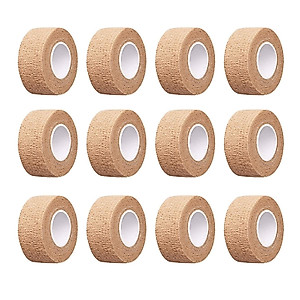 12pc-1 Inch Wide Skin Colour Elastic Self- Adhesive Bandage Finger Tape，Wrap Bandages, for Wrist and Ankle Sprains & Swelling