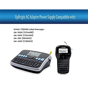 UpBright 12V AC/DC Adapter Compatible with Dymo LabelManager 280 1815990 LM-280 1758460 Wireless LM260P LM280 LM360D LM420P Label Manager Maker Printer DSA-6PFG-12 FUS 120050 0.5A - 1.0A Power Supply