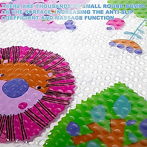 TreeBud Cartoon Non Slip Bath Mats for Kids, Cute Pattern Oval 27 x 15 Inch Shower Mat for Tub, Anti Slip Machine Washable Bathtub Mats for Toddlers Baby Children (Forest Animals)