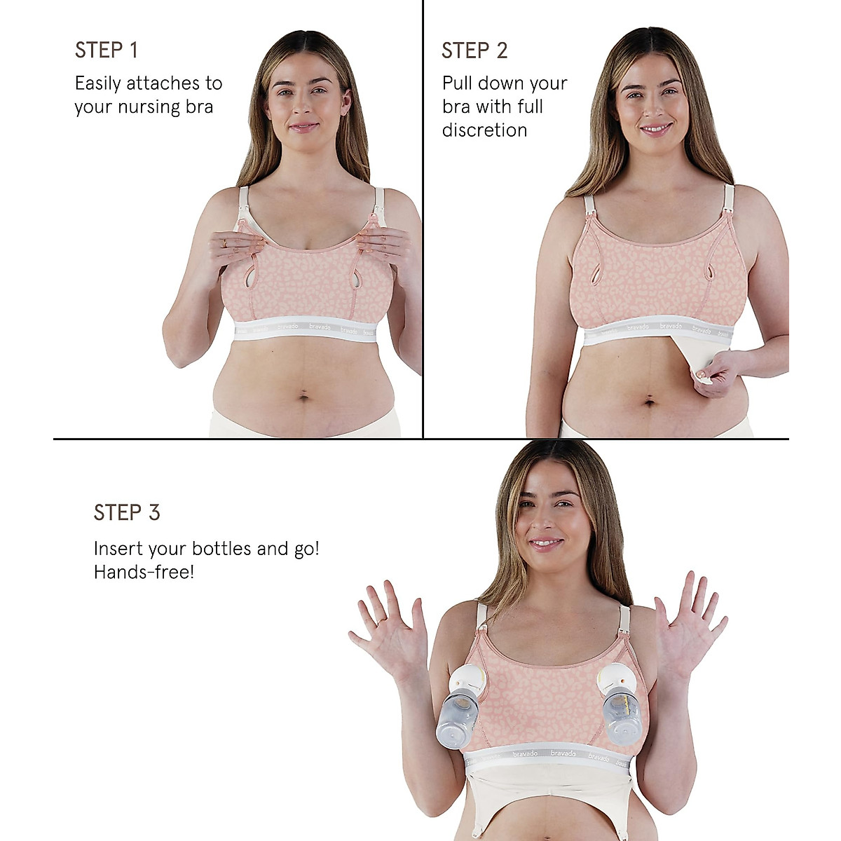 Bravado Designs Sustainable Clip and Pump Hands-Free Pumping Accessory | Pink Leopard | M