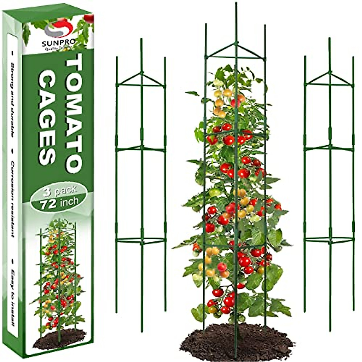6Ft 3Packs Tomato Cage for Garden Plant Support, Extra High 72Inch Plant Cage Garden Trellis for Climbing Plants Adjust Plant Trellis Tomato Trellis Garden Stakes for Vegetable Fruit Flowers