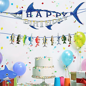 WERNNSAI Fishing Happy Birthday Party Banner - Gone Fishing String Hanging Banner with Pre-strung Fishing Banner Supplies for Boys Litter Fisherman Birthday Party Hanging Wall Decorations