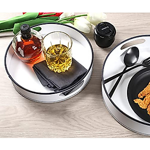 Decorative Coffee Table Tray,Galvanized Round Serving Tray for Living Room, Round Metal Tray for Ottoman or Side Table, Charcuterie Board or Cheese Platter,Set of 2 Countertop Fruit Tray Baskets