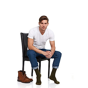 Yacht & Smith 6 Pairs Of Mens Military Grade Thick Padded Terry Lined Cotton Socks, Ribbed, Dry Wicking, Heavy Duty Crew Sock Green