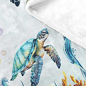 Turtle Blanket Sea Animal Starfish Throw Blanket Kids Blankets Throws Sea Turtle Gifts for Women Boys Girls Aqua Teal Blue Super Soft Cozy Flannel Throw Blanket for Couch Sofa Bed 50"x 60"