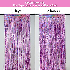 Foil Fringe Curtains Party Decorations - Melsan 3 Pack 3.2 x 8.2 ft Tinsel Curtain Party Photo Backdrop for Birthday Party Baby Shower or Graduation Decorations Pinkish Purple