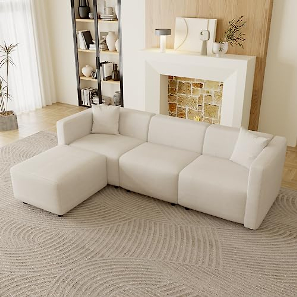 Acanva Modern Small Space Sectional Sofa Set, Linen-Like Fabric Couch, L-Shape - Cream