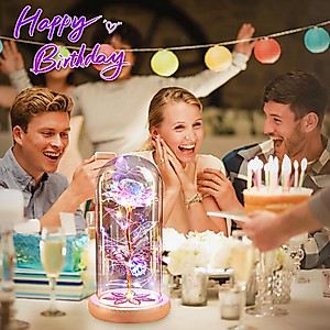 Beferr Gifts for Women Birthday Gifts Galaxy Rose Eternal Rainbow Flower Gifts Light Up Rose in Glass Dome Mothers Day Mom Rose Gifts for Grandma Daughter Wife Sister Friends