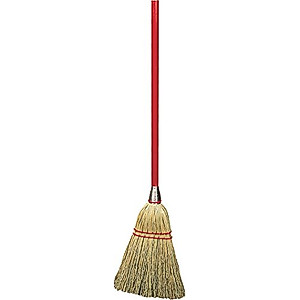 Flo-Pac Lobby Broom Corn Broom, Short Broom for Kitchen, Restaurants, Home, Corn, 34 Inches, Red