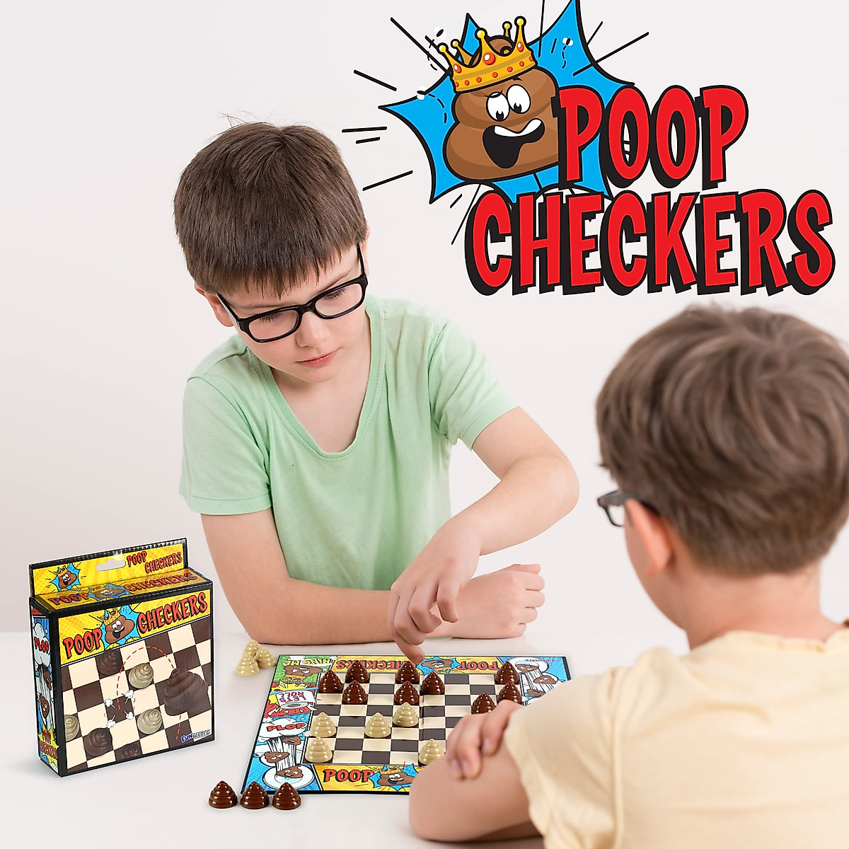 Poop Checkers Game, Poo Gag Gift White Elephant, Poop Game Checkers Set. Poop Emoji Party Supplies, Hilarious Game, Immature People. Scout Game, Kids, Teams, 2 Player Games for Adults. Ages 8-99.