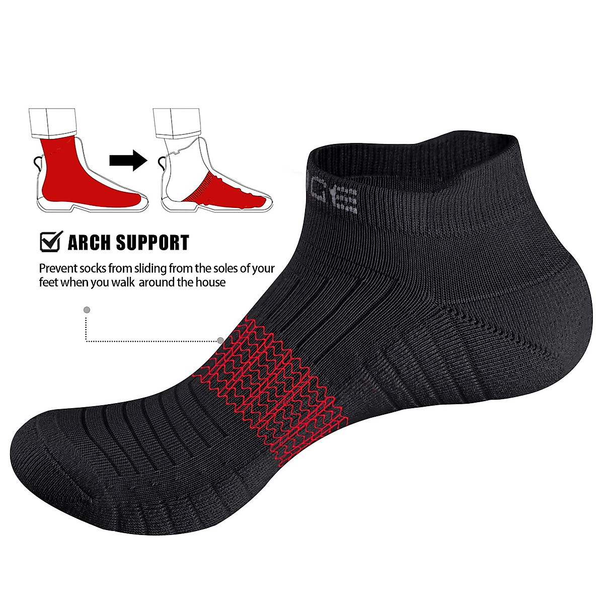 YUEDGE Men's Black Ankle Running Socks Moisture Wicking Cotton Cushioned Low Cut Athletic Socks For Men Size 6-9, 5 Pairs