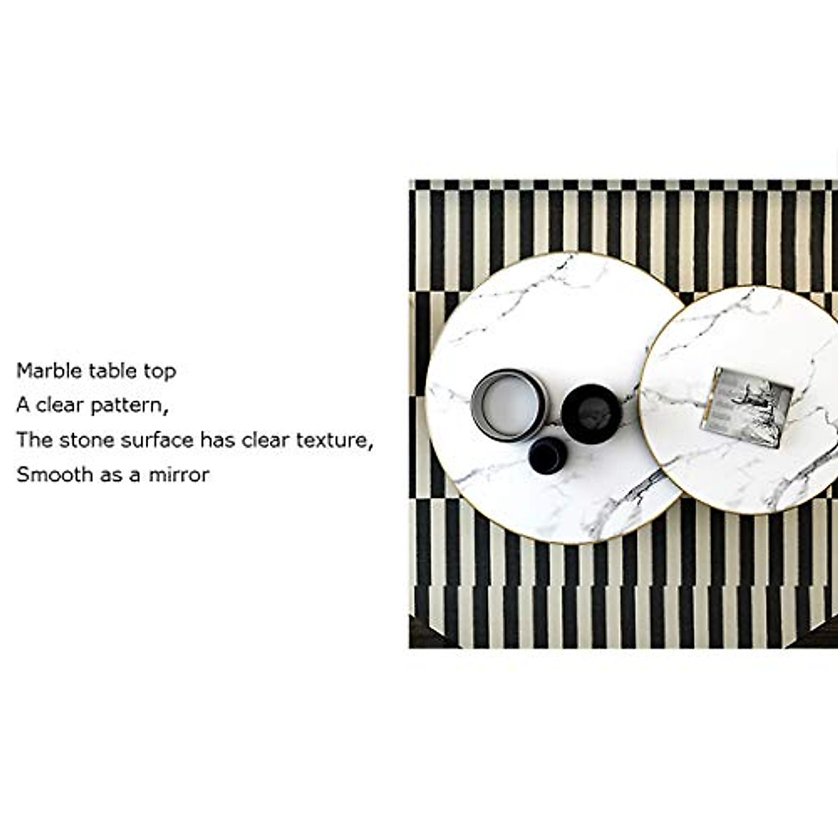 2 Piece Round Nested Coffee Table, Artificial Marble Tabletop Metal Frame Coffee Table for Living Room, Small Side Coffee Table