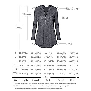 Bulotus Women's Zip Front Long Sleeve Loose Fit Tunic Blouse Casual Top,Grey,Large