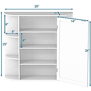 Casart Wall Mounted Bathroom Cabinet with Mirror, Single Door Medicine Cabinet with 4-Tier Inner Shelf