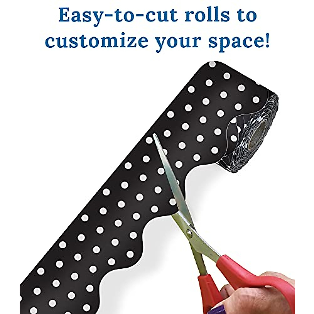 Carson Dellosa 65 Feet Black and White Polka Dots Bulletin Board Borders, Scalloped Border Trim, Rolled Classroom Borders for Bulletin Board, White Board, Cork Board, Black and White Classroom Décor