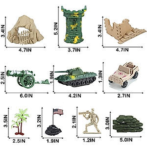 Nasidear 150 Piece Military Figures and Accessories - Toy Army Soldiers in 2 Colors, 14 Design Vehicle,War Soldiers Playset with 2 Flags and Battlefield Accessories