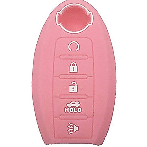 2Pcs EXUNTECH Silicone 5 Buttons Smart Key Fob Skin Cover Case Protector Keyless Jacket Remote Holder for 2019 2018 2017 Nissan Armada Rogue Maxima Altima Sedan Pathfinder KR5S180144014, Black Pink