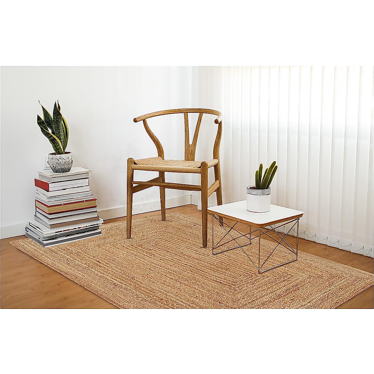 KEMA Jute Braided Area Rug, 4x6 Feet (48x72 Inches) - Rustic Vintage Braided Reversible Rectangular Rug, Shag Rugs for Bedroom, Jute Kitchen Rug, Living Room Rugs, Floor Rug