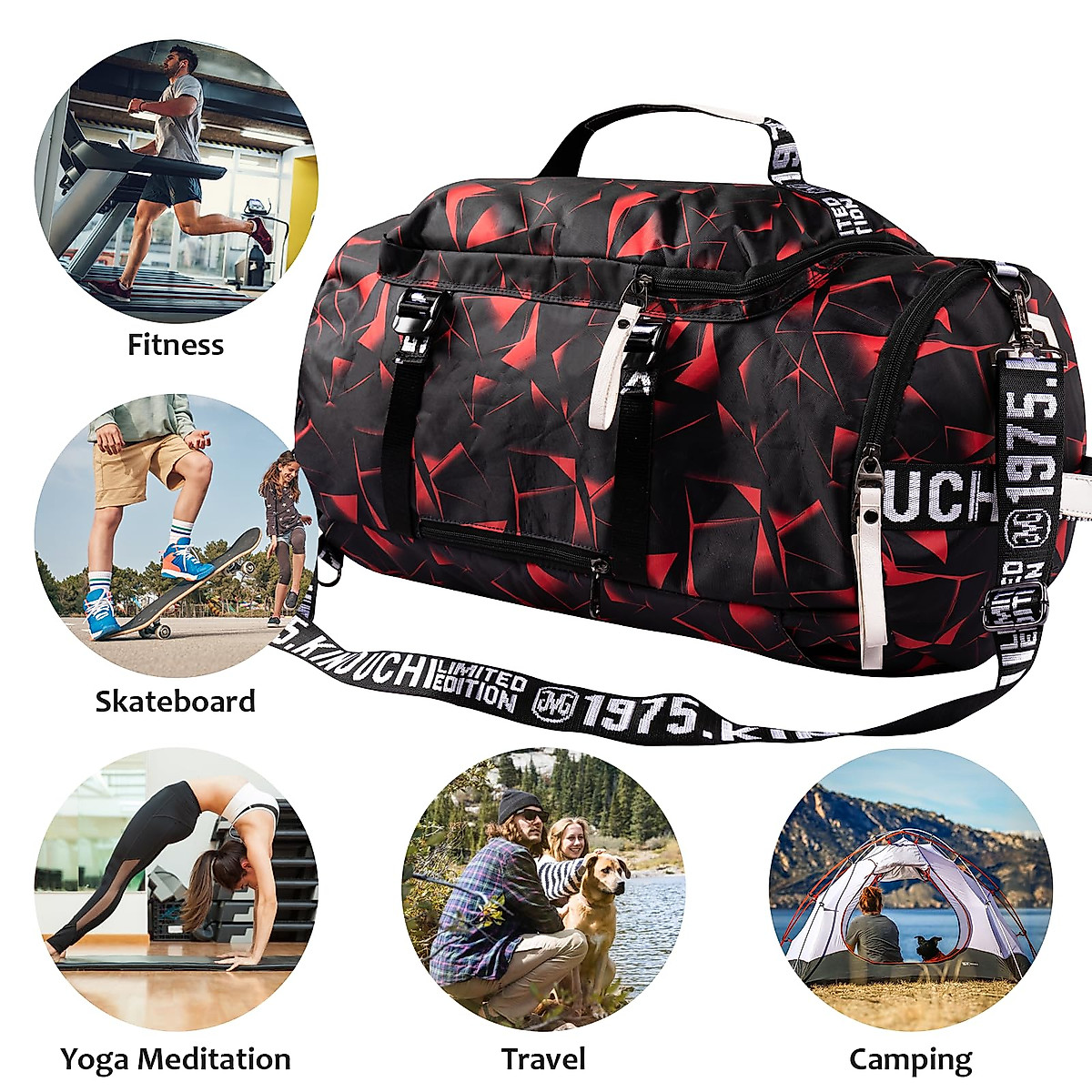 GGOV Gym Sport Bag Backpack Duffle Bag Weekender Bag Waterproof Travel Sling Bag Casual Daypack for Men and Women