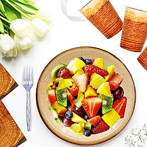 40Pcs Wood Grain Party Supplies Wood Grain Paper Plates 7" Rustic Wood Slice Dessert Plates Camp-Fire Party Supplies Camping Woodland Animal Baby Shower Lumberjack Theme Birthday Party Decorations