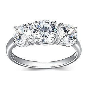 MORGAN & PAIGE Round Cut Cubic Zirconia Ring - Prong-Set Three Stone Engagement Ring/Promise Rings For Women With Real 925 Sterling Silver Band - Size 6