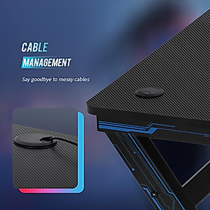 PayLessHere 47 Inch Gaming Desk PC Carbon Fiber Table Ultimate Gamer Workstation with Cup Holder & Headphone Hook for Home Office,Blue (Blue)