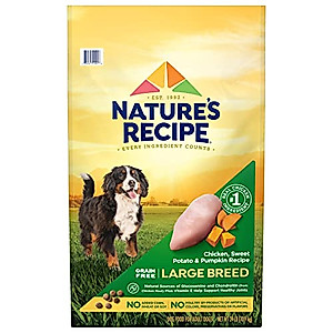 Nature’s Recipe Large Breed Grain Free Chicken, Sweet Potato & Pumpkin Recipe, Dry Dog Food, 24 Pounds (Packaging May Vary)