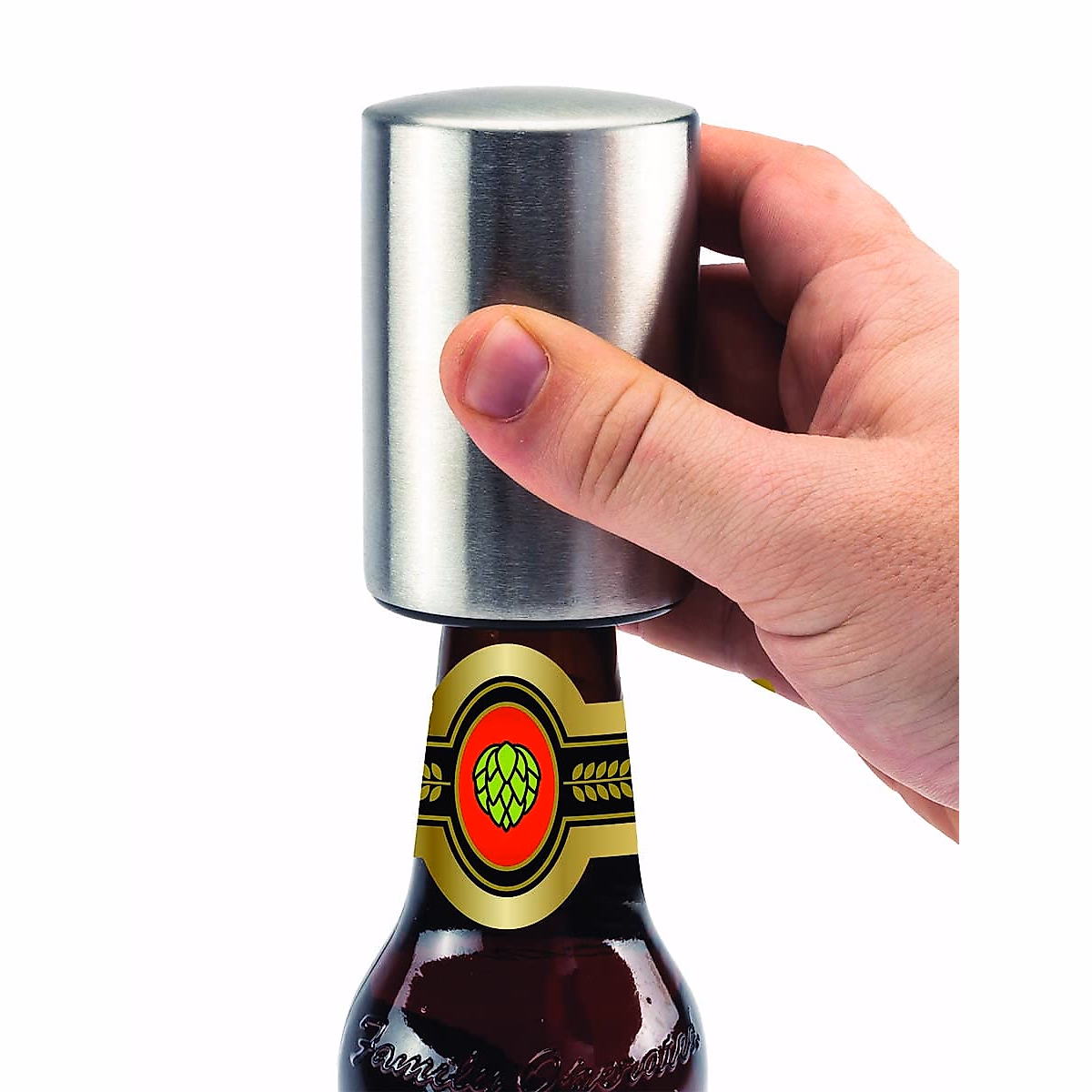 Jokari Magnetic Automatic One Handed Bottle Top Pop Opener. Easily Open Any Pry Top Beverage Without Damaging the Cap With 1 Push Single Handedly. Perfect Bar Accessory for Beer and Gadget Lovers (1)